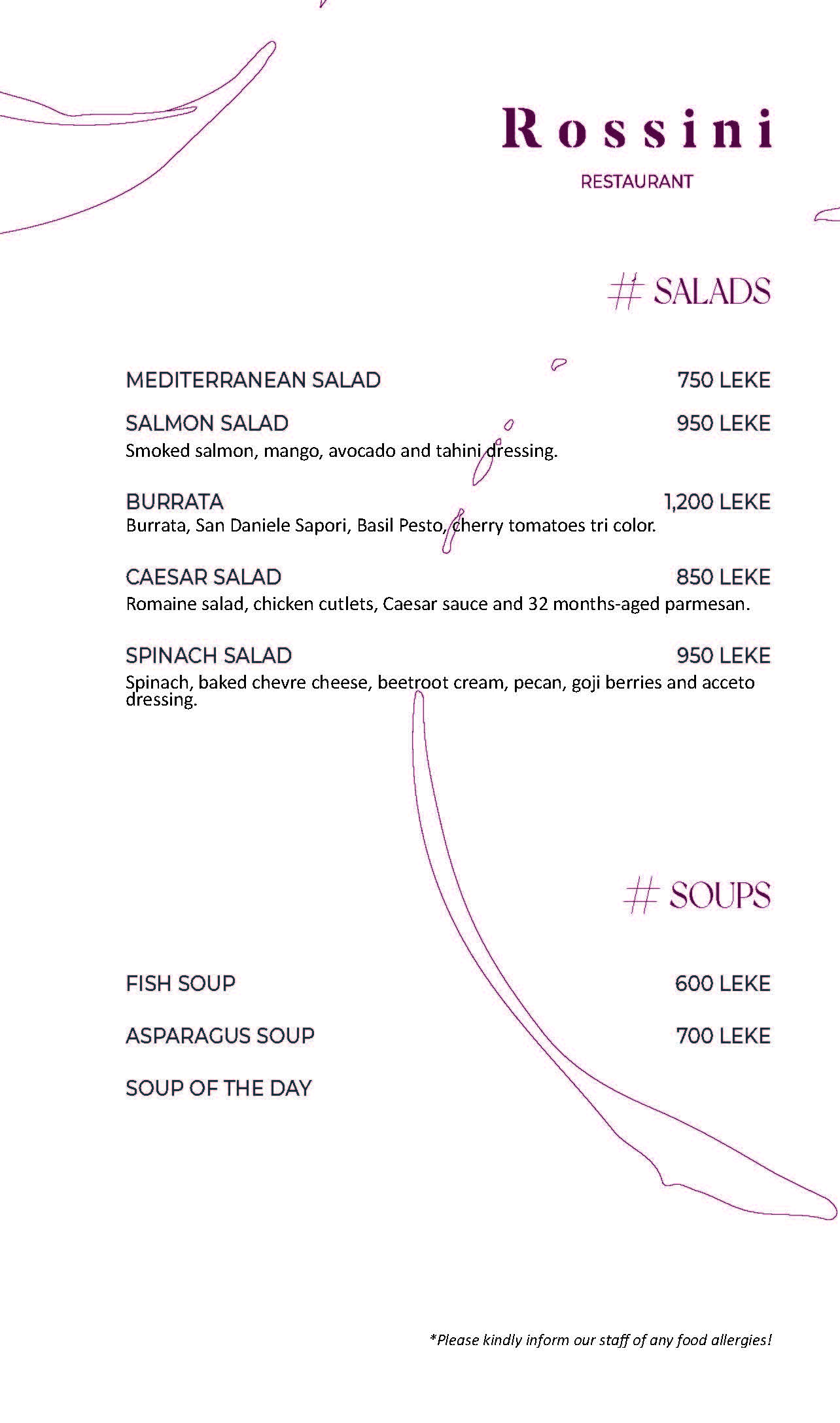 Rossini Menu – Rossini Restaurant