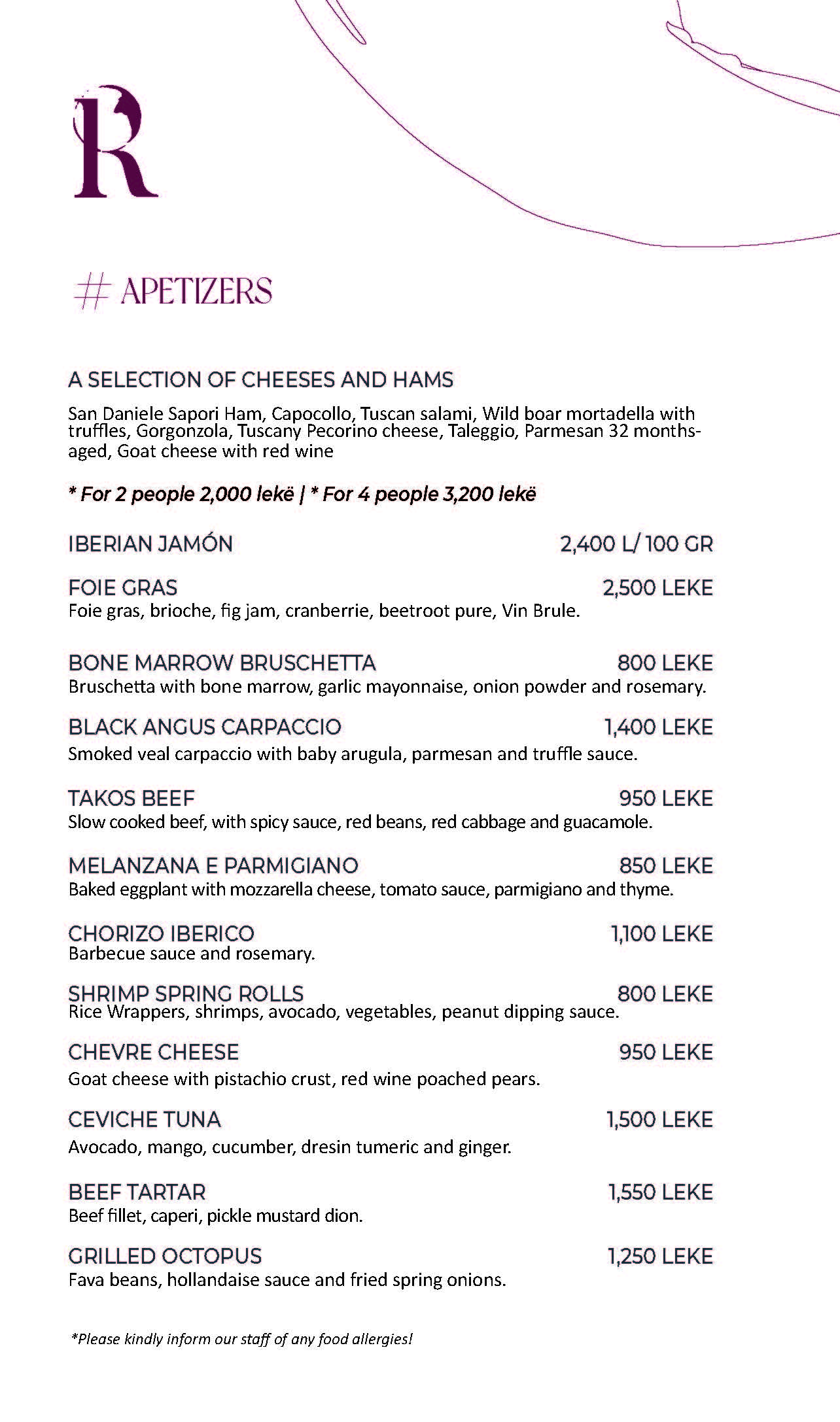 Rossini Menu – Rossini Restaurant