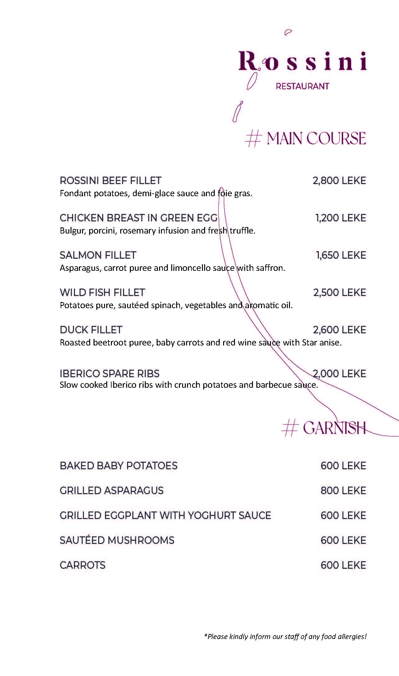 Rossini Menu – Rossini Restaurant